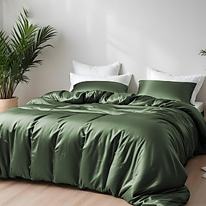 Linenwalas Duvet Cover Set King Size - Viscose Derived from Bamboo Soft, Breathable, Light Weight, Cooling Comforter Cover with Zipper Closure and Corner Ties (King, Avocado Green)