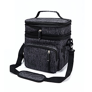 UMUFUKA Men's Double Compartment Lunch Bag, Insulated Lunch Cooler Tote 2 Roomy Large Reusable Water-resistant Lunch Box (Black)