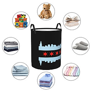 Chicago Flag Skyline Laundry Basket Round Portable Storage Box Organizer Laundry Basket Portable Laundry Organizer