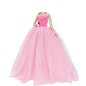 BJDBUS 11.5 inch Girl Doll Clothes, Pink Trailing Wedding Dress with Veil