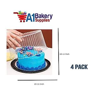 A1 Bakery Supplies 10-11inch Cake Double Layer Clear Cake Container Dome and Base Carry & Display Storage Box (4 Pack)