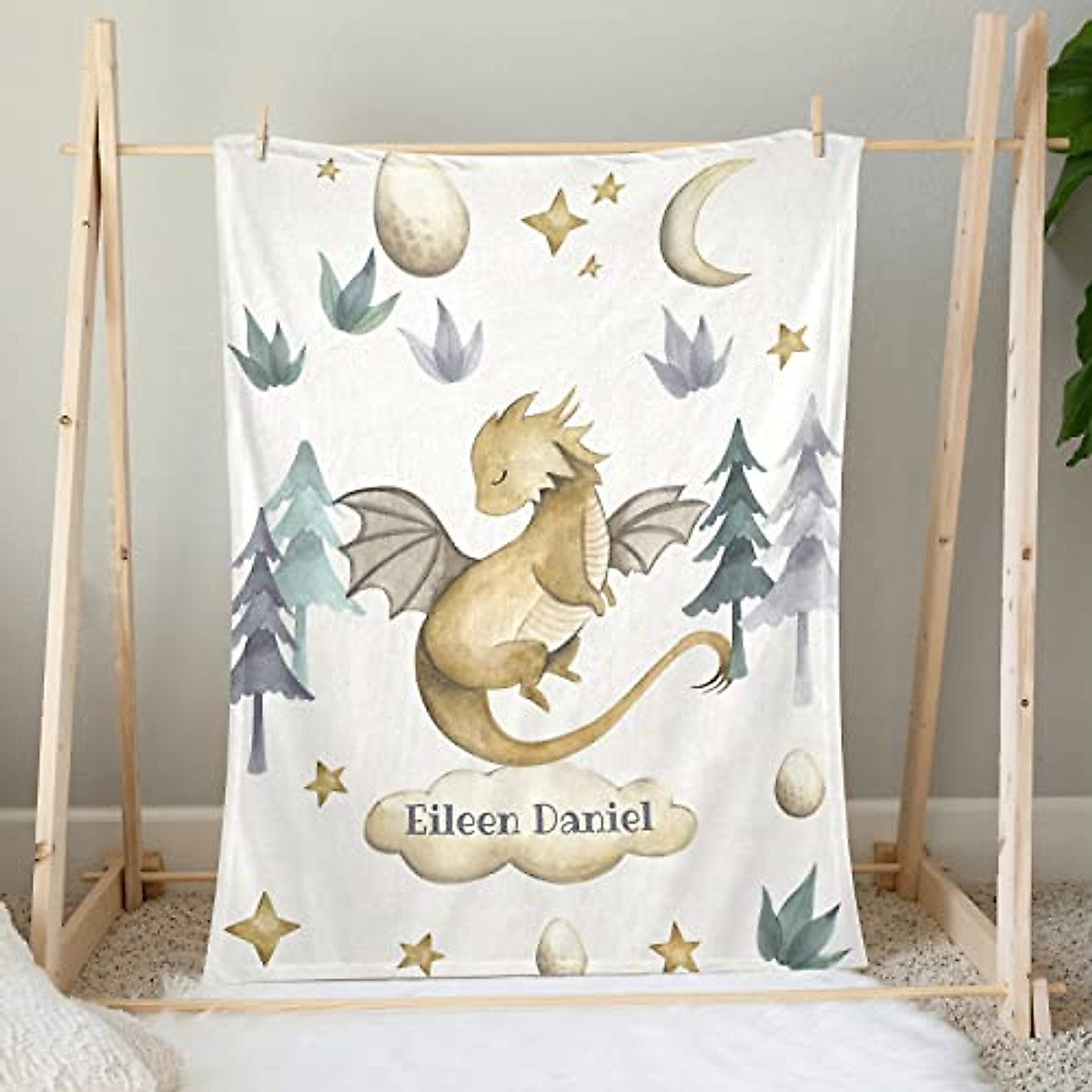 Personalized Baby Blanket - Soft Flying Watercolor Dragon Custom Blanket - Baby Shower Toddler Nursery Bed Blankets Stroller Crib 30x40 in