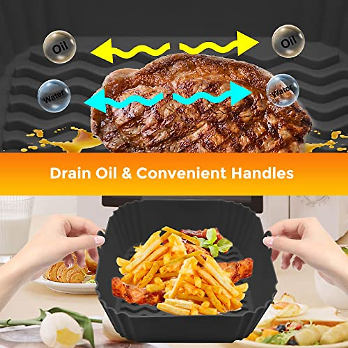 Silicone Air Fryer Liners, 8'' Square 4 to 7 QT Reusable Heat Resistant Food Grade Airfryer Silicone Liners Inserts Baskets Bowl Accessories for COSORI Instant Vortex CHEFMAN Air Fryer Oven Microwave