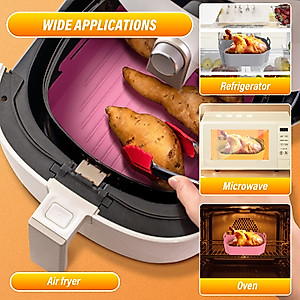 3 Pcs Air Fryer Silicone Liners, Air Fryer Basket 8 inch Square Heat Resistant Reusable Air fryers Silicone Pot for 4 to 7 QT Air Fryer Oven Microwave (Gray+Pink+Yellow)