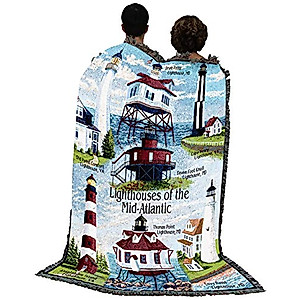 Lighthouses of the Mid-Atlantic Blanket - Old Point Drum Pt Seven Foot Cape Henry Assateague Thomas Point Cove Point - Coastal Ocean Gift Tapestry Throw Woven from Cotton - Made in the USA (72x54)