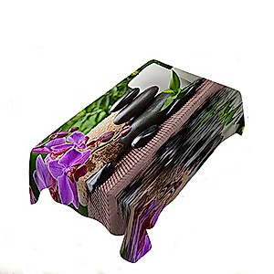 WONDERTIFY Zen Basalt Stones Orchid Table Cloth Bamboo Black Pebble Rock Water Resistance Microfiber Tablecloth, Decorative Table Cover 52X70 Inch