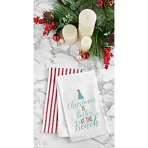 C&F Home Christmas is Better at The Beach Coastal Holiday Christmas Xmas Embroidered (Not Printed) Flour Sack Kitchen Towel Decor Decoration 18" x 27" White