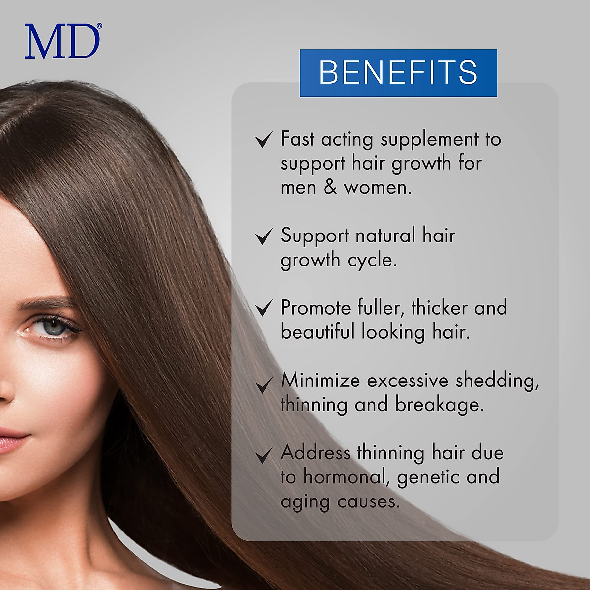 MD Nutri Hair Growth Supplement con biotina (30 cápsulas) | Previene la caída del cabello, minimiza la caída del cabello, el adelgazamiento, la rotura y promueve el cabello más largo y grueso | Formul