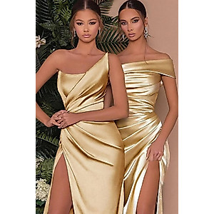 OFEYCHUN Wisteria Formal Dresses for Women Evening Party Pleated Prom Dresses with Slit One Shoulder Evening Gowns Size 16