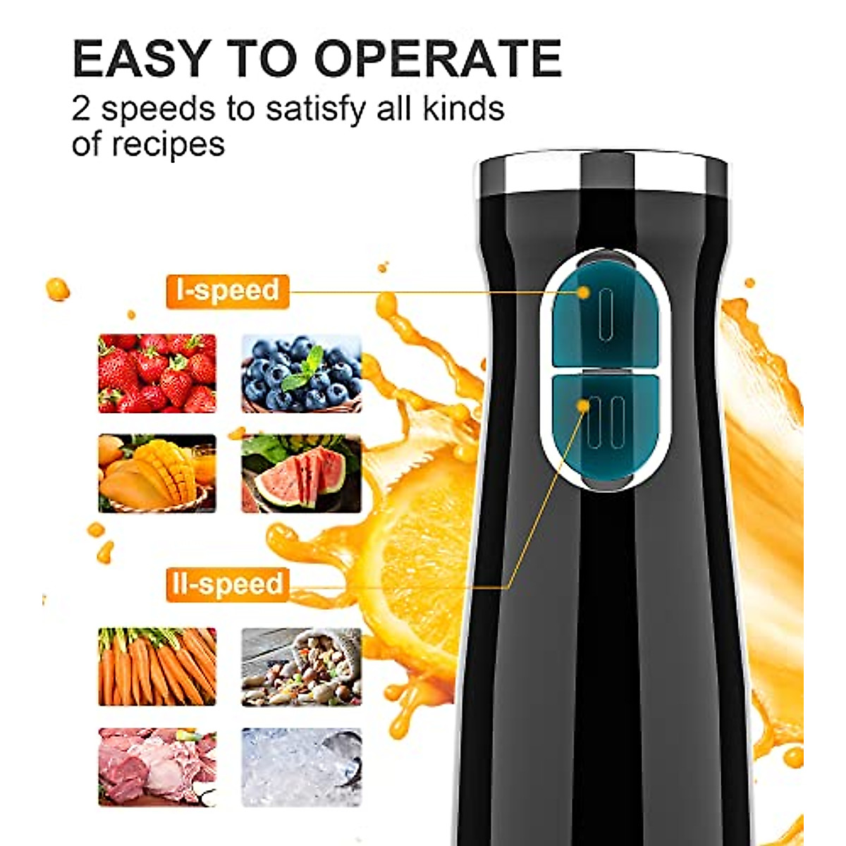 Facelle Immersion Hand blender 1000W, 4-in-1 Handheld Smoothie Blender Stick Blender with Chopper, Beaker, Whisk for Smoothie, shakes, Baby Food, Sauces Red, Puree, Soup