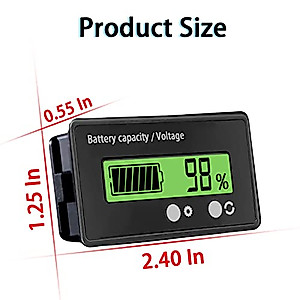 Battery Capacity Voltage Meter with Alarm, Waterproof LCD Display and Backlight Digital Testers, 24V 12V 36V 48V Lead-Acid Lithium ion Battery Gauge, Fit for Car Golf Cart RV Marine (Green)