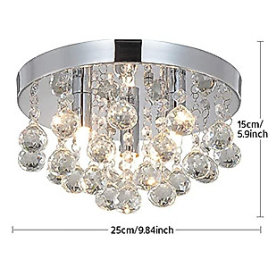 TISLYCO Modern Round Crystal Chandelier Light,3 Light Crystal Flush Mount Small Chandelier, Silver Modern Ceiling Lamps Raindrop Chandelier Crystal Light Fixture for Bedroom, Hallway