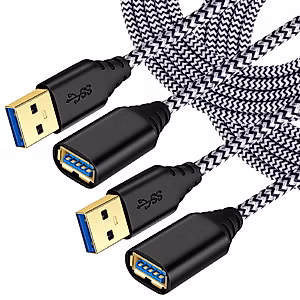 USB 3.0 Extension Cable, Besgoods 2-Pack 10ft USB to USB Extension Cable Braided USB Extender Cable - A Male to A Female Fast Data Extension Cord with Gold-Plated Connector – White