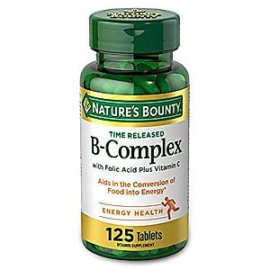 Nature's Bounty Vitamin B-Complex, Time Released Supplement with Folic Acid Plus Vitamin C, Supports Energy Metabolism and Nervous System Health, 125 Count