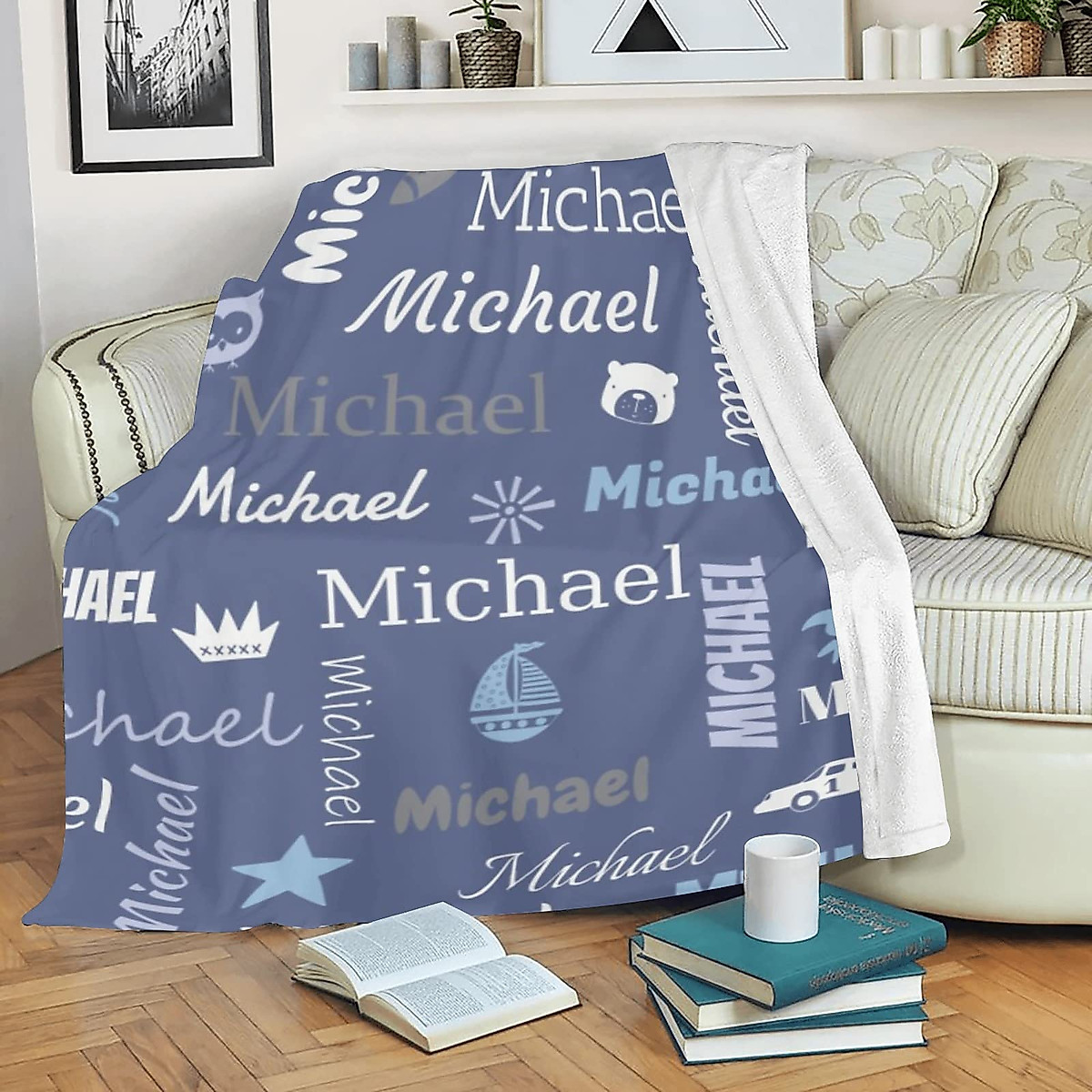 Eyesoul Personalized Baby Blanket for Boys,Newborn Swaddle Blanket with Name,Baby Boy Blankets,Custom Baby Gifts for Boys,Fleece Throw Blanket,Travel Blanket,Camping Blanket,Baby Blanket Unisex.60×80