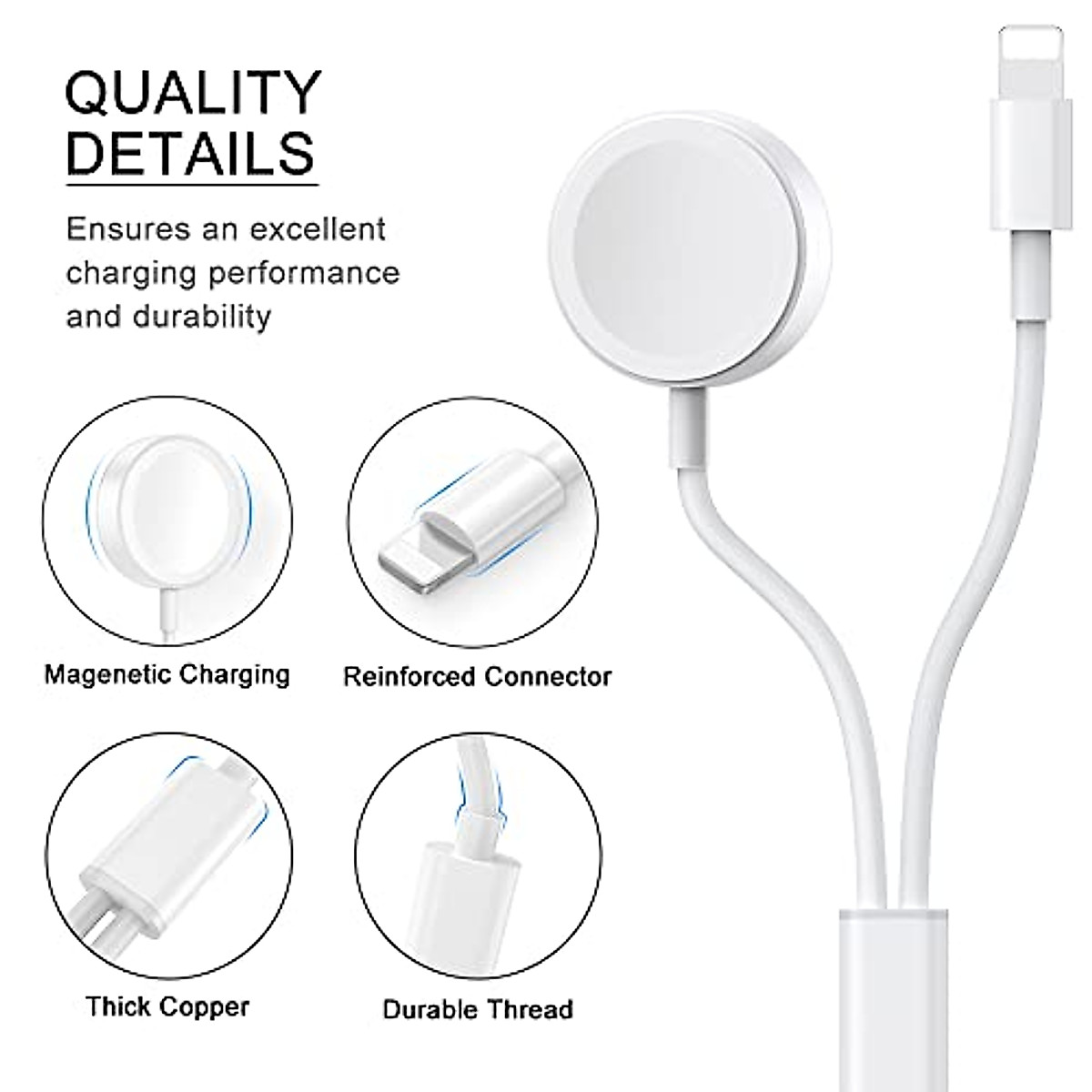 [Apple MFi Certified] for Apple Watch Charger Magnetic Charging Cable 4.9 ft/1.5m, 2 in 1 iPhone Watch Charger for Apple Watch Series SE/8/7/6/5/4/3/2/1 iPhone 14/13/12/11 Pro/Pro Max/XS Max/XS/XR