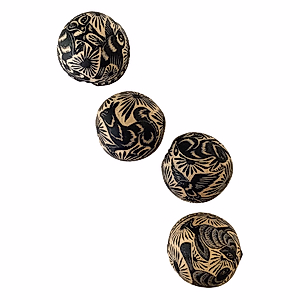 The Curated Pantry Mezcal Jicaras (Small, Shot Glass Size)- Holds 2-3 Ounces -Hand-carved from Mexico with Natural Fiber Base (Black, 4)