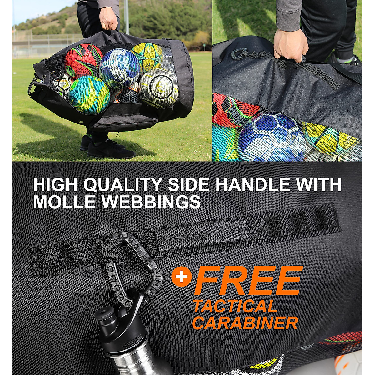 Fitdom Heavy Duty XL Soccer Mesh Equipment Ball Bag w/Adjustable Shoulder Strap Design for Coach. with an Over-Sized Front Pocket for Sporting Accessories. Best for All Outdoor & Water Gears