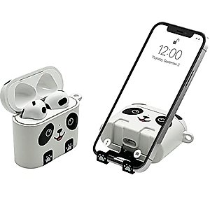 AirStand - AirPods 3 Case Cover with Invisible Phone Stand, Compatible with AirPods 3, Full Protection Shockproof Case with Keychain/Carabiner, Wireless Charging Supported, Patented Design (Panda)