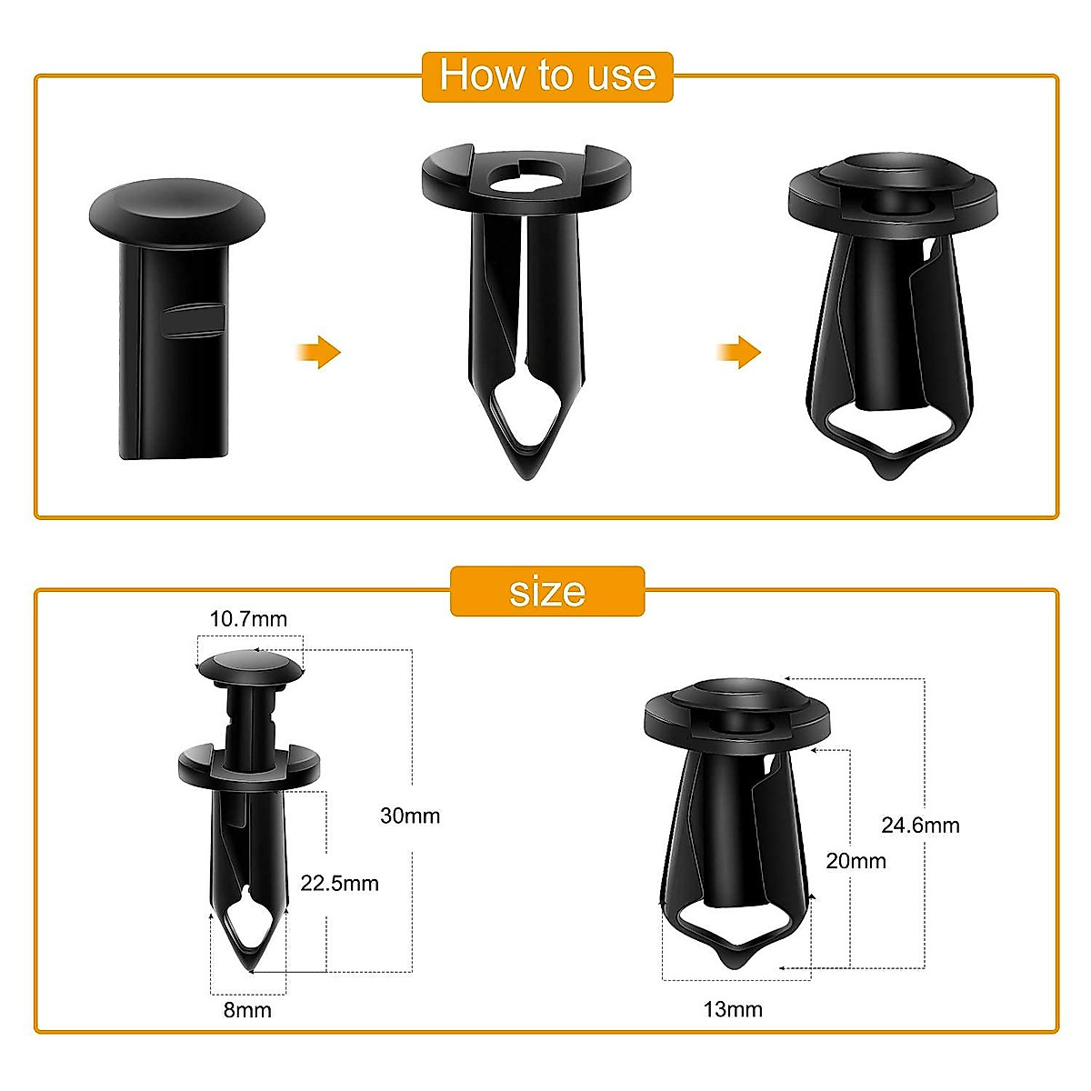 GOOACC GRC-70 35PCS Engine Under Cover Splash Shield Guard Body Bolts Bumper Fender Liner Push Retainer Fastener Rivet Clips , black