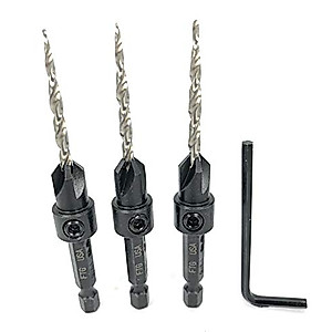 FTG USA Countersink Drill Bit Set 3 Pc #6 (9/64") with 3 Pc Replacement Countersink Drill Bit Same Size 9/64" Set Countersink HSS M2 Tapered Countersink Bit, with 1 Hex Wrench