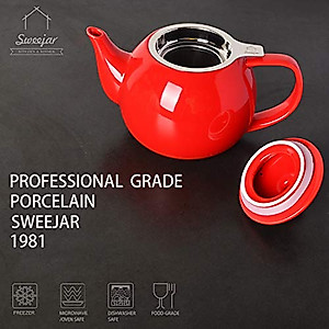 Sweejar Porcelain Tea Pot with Infuser and Lid,Teaware with Filter 30 OZ for Tea/Coffee/Milk/Women/Office/Home/Gift (Red)