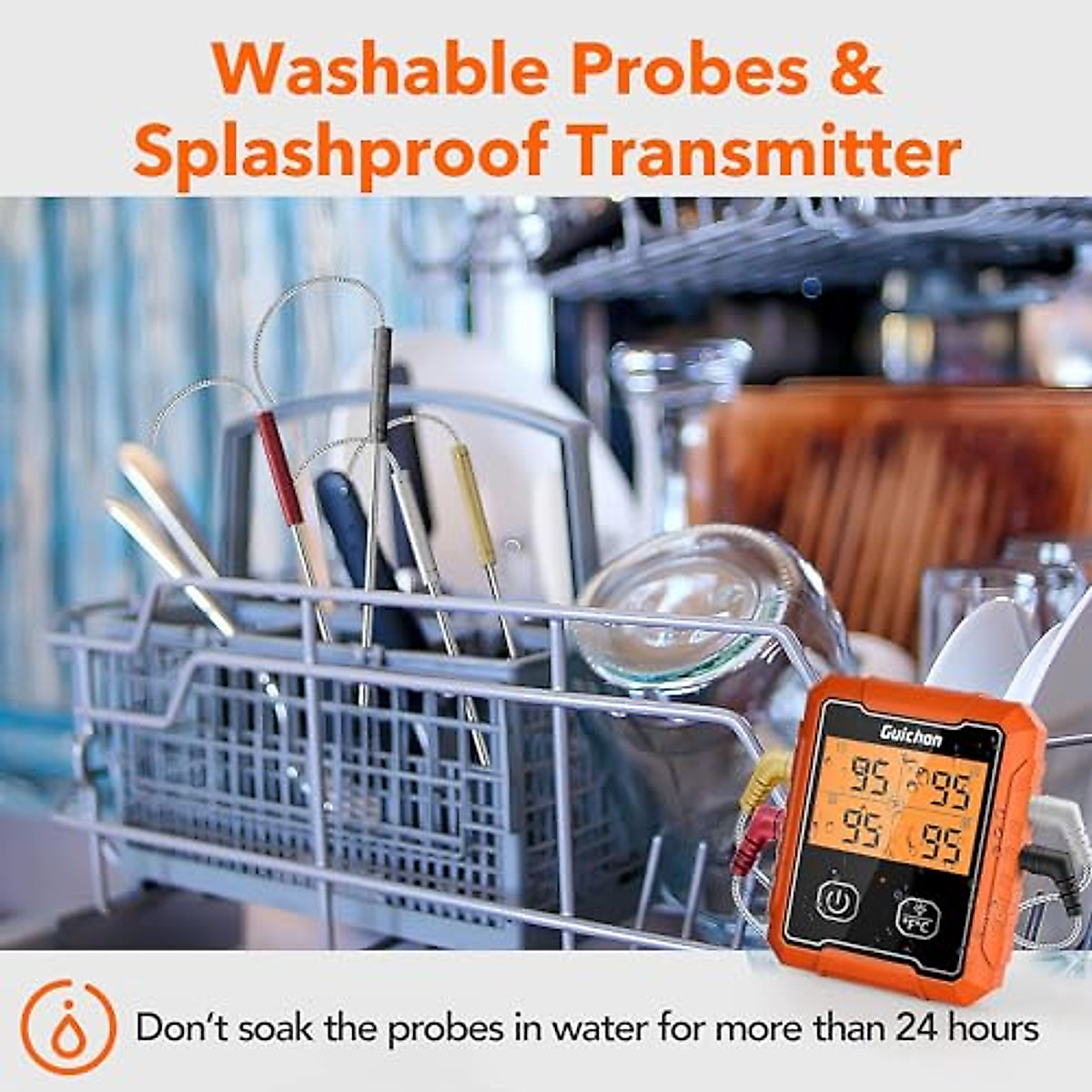 Wireless Meat Thermometer, Guichon Digital Meat Thermometer, 4 Probes Food Thermometer for BBQ, Grill, Oven, Smoker, Grill Thermometer with 500FT Remote Range