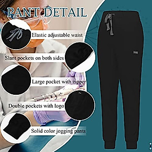 VIAOLI Scrubs for Women Set Scrub Top &Jogger Pant Workwear Clinical Modern Athletic Suit Fitted Medical Uniforms (10 Pockets) (Black,S,Small)