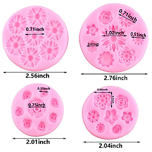 Mujiang Rose Flower Silicone Molds Daisy Fondant Mold Flower Orchid Cake Decorating Molds Set Of 4