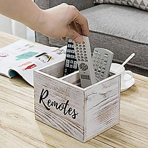 MyGift 2 Slot Shabby Whitewashed Wood Remote Control Holder Caddy/Media Storage Box