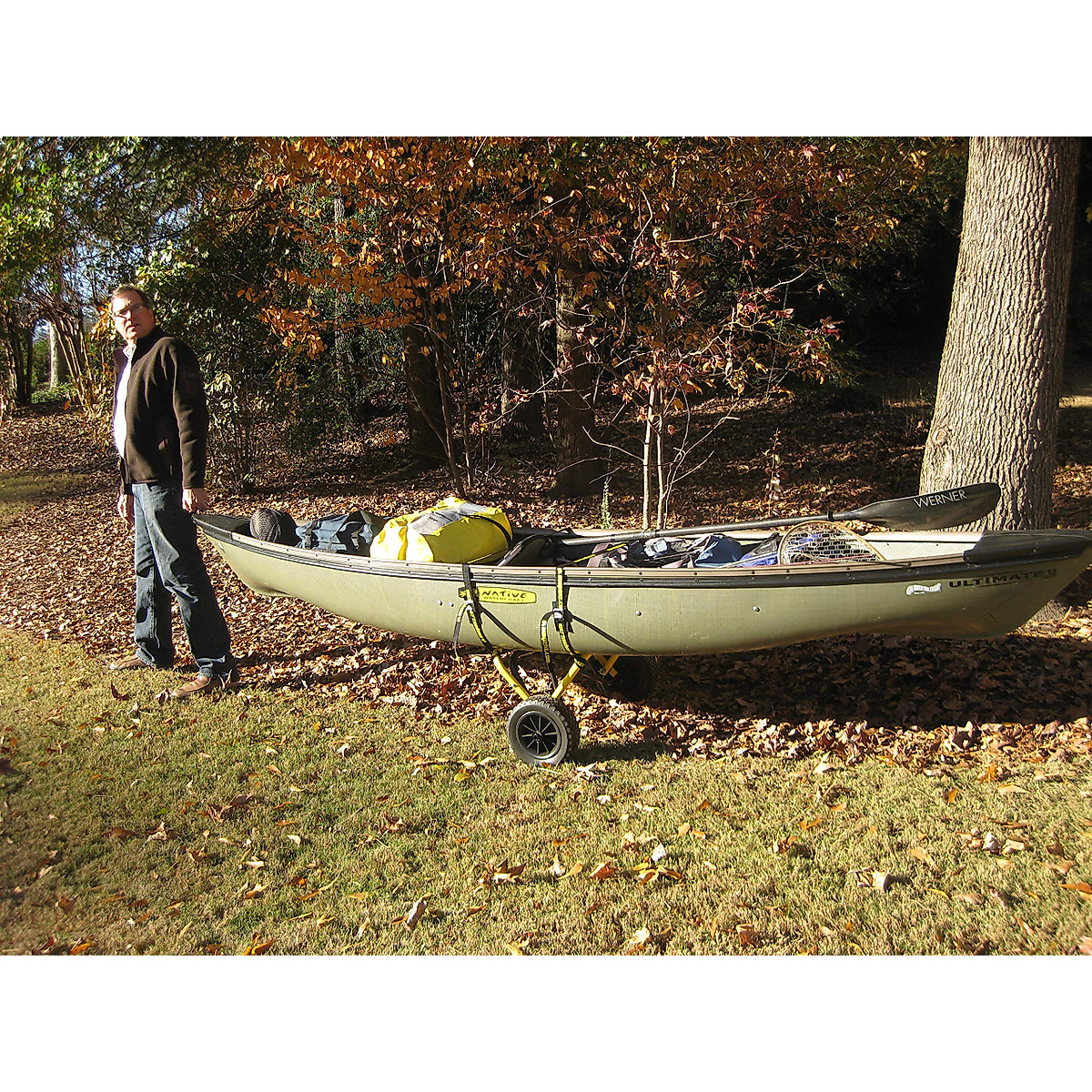 Suspenz Kayak Canoe Trailer Cart, Heavy Duty Kayak Transport Dolly with Airless Wheels, Yellow, 22-6699