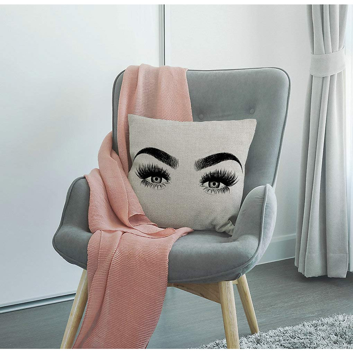 SSOIU Lash Decor Throw Pillow Cover, Woman's Eyes Throw Pillow Cover, Yelashes and Eyebrows Farmhouse Decorative Throw Pillow Covers for Sofa Couch Home Decoration 18x18 inches