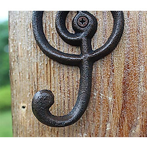Run 2 Pieces American Rural Retro Cast Iron Musical Note Hook Wall Hanging Coat Hat Decorative Single Hook (2)