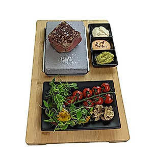 Black Rock Grill Cooking Stone for Steak, Lava Stone Grill, Hot Steak on a Stone Cooking Set