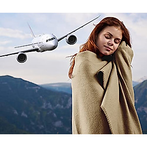 BELL+HOWELL, Cream Colored Travel Blanket for Airplane / or Use as a Throw Blanket for Home, Ultra Soft Materials, Machine Washable, Carrying Case Included