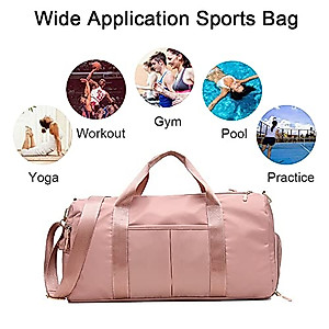 Uorbeay Gym Bag for Women and Men, Lightweight Duffel Bag for Sports, Gyms, Swimming, Yoga and Weekend Getaway, Waterproof Tote Bags with Wet Pocket and Shoes Compartment (Pink)