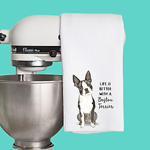 Watercolor Life is Better with a Boston Terrier Bostie Microfiber Kitchen Tea Bar Towel Gift for Animal Dog Lover
