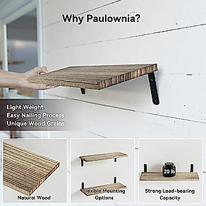 Boswillon Floating Shelves Set of 8, Rustic Hanging Wood Shelves for Wall Decor, Wall Mounted Shelves for Storage Bedroom, Bathroom, Living Room - Carbonized Black