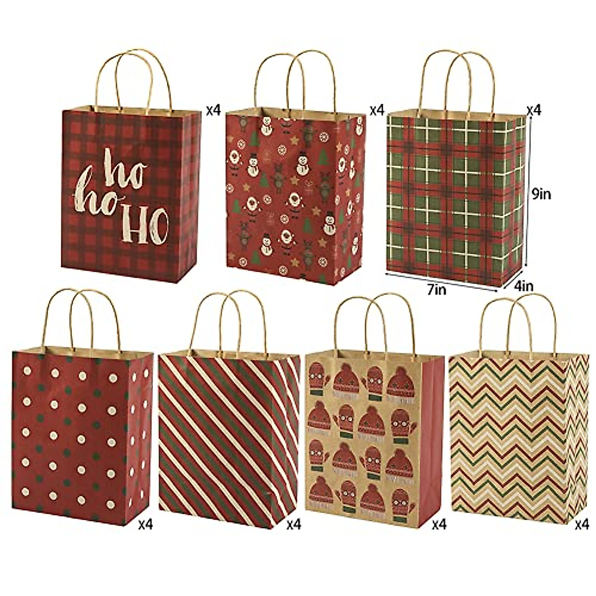 Sattiyrch Christmas Gift Bags 28 Count,Medium Size Kraft Paper Gift Bags with Handles,Brown Shopping Bags, Party Bags