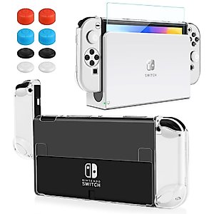 TNP Dockable Case for Nintendo Switch OLED Clear Case Protector - Transparent Oled Switch Skin Protective Grip Case with Screen Protector and 8 Thumb Caps for Nintendo Switch OLED Accessories 2021