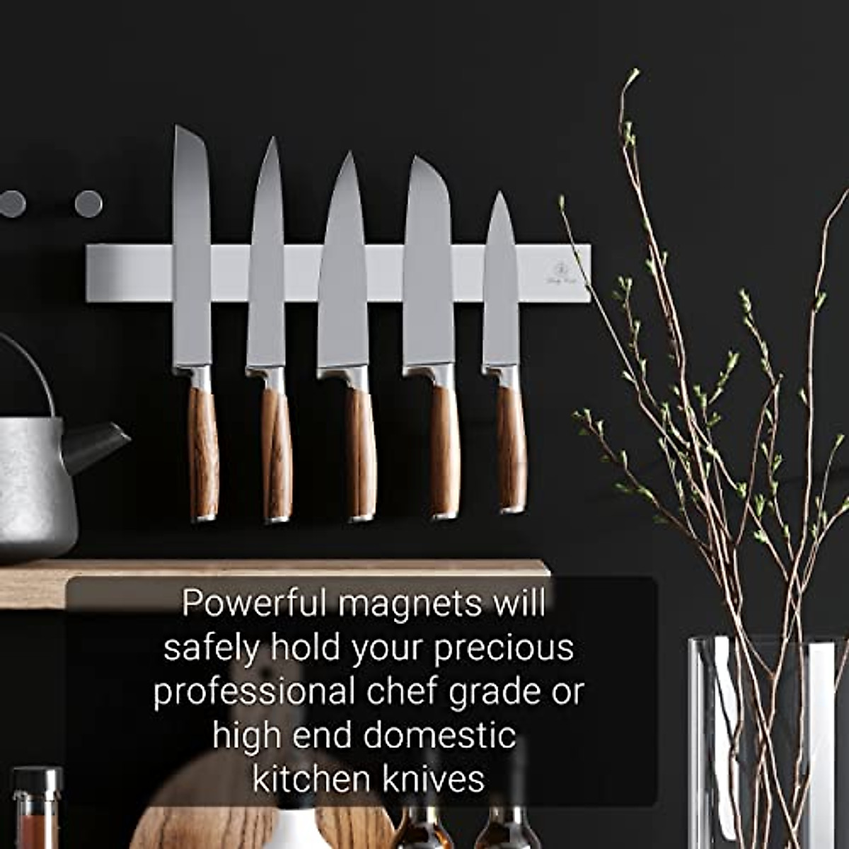 Efficient and Space-Saving Magnetic Knife Holder 16 Inch - Saving Magnetic Knife Strips - Effortlessly Organize Your Kitchen, Display Knives, and Free Up Counter Space (Metallic)