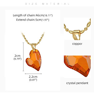 7TO U Heart/Leaf Shaped Love Heart Crystal Necklace for Women Girls 14K Gold Plated with Birthstone Charm Pendants, Jewelry Gifts for Women, 18 + 2 inch Chain, Copper, crystal