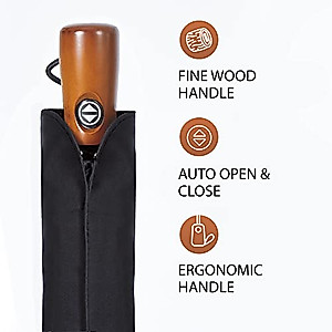 NEW Premium Large Windproof Double Canopy Umbrella for Rain - Travel Compact Automatic Folding Umbrella for Backpack - Portable Auto Oversized Black Compact Umbrella for Men and Women