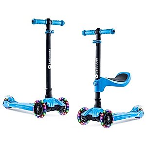 LaScoota 2-in-1 Kids Kick Scooter, Adjustable Height Handlebars and Removable Seat, 3 LED Lighted Wheels and Anti-Slip Deck, for Boys & Girls Aged 3-12 and up to 100 Lbs.