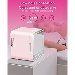 NISHCON Skincare Fridge with Dimmable LED Light Mirror, 4L/6Can Cooler Warmer Mini Fridge for Skin care Cosmetic Makeup Beauty, Portable Mini Skincare Fridge for Bedroom Dorm Office Rv and Car, Pink