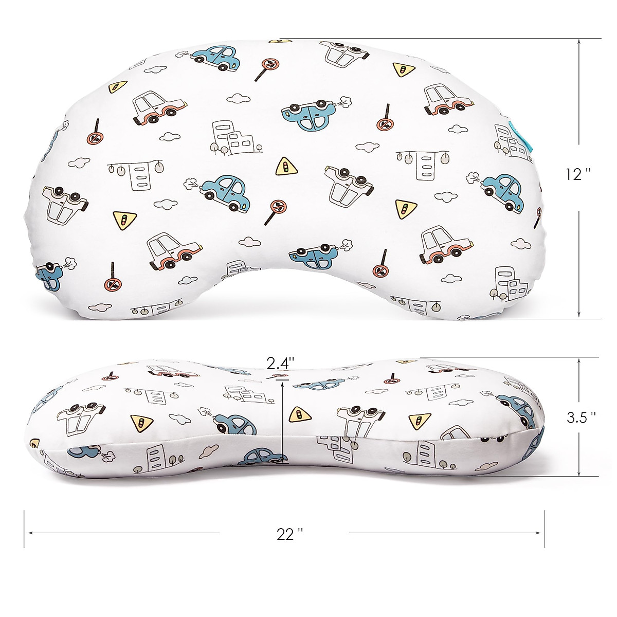 BYRIVER 12x22 Kids Pillow for Sleeping, Small Bed Pillow for Toddler Youth Boy Girls, Cooling Breathable Pillowcase, Small Pillow for Daycare Preschool Nap Time, Gifts for Kids Ages 3-8(CarCity)