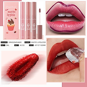3 Colours Nude Matte Lipstick Set,24 Hour Natural Lip Glazes Velvet Air Moisture Smooth Crayon Lip Stain,Nourishing Color Lip Glaze,Long Lasting Waterproof Lip Gloss Lipstick for Women Makeup(Set A)