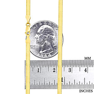 Nuragold 14k Yellow Gold 3mm Solid Herringbone Silky Flat High Polish Chain Necklace, Womens Lobster Clasp 14" 16" 18" 20" 22" 24"