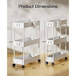 Pipishell Bathroom Cart, 2 Pack Slim Storage Cart Organizer with Hanging Cups & Hooks, Rolling for Bathroom, Laundry Room, Kitchen, Set of 2, PIUC07WK2