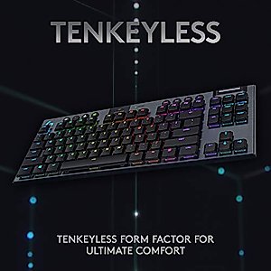 Logitech G915 TKL Tenkeyless Lightspeed Wireless RGB Mechanical Gaming Keyboard, Low Profile Switch Options, Lightsync RGB, Advanced Wireless and Bluetooth Support - Clicky,Black